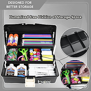 TERGOO 12in Three-Layer Multipurpose Storage Box Organizer Folding Tool Box/Art & Crafts Case/Sewing Supplies Organizer/Medicine Box/Family First Aid Box with 2 Trays (Black)…