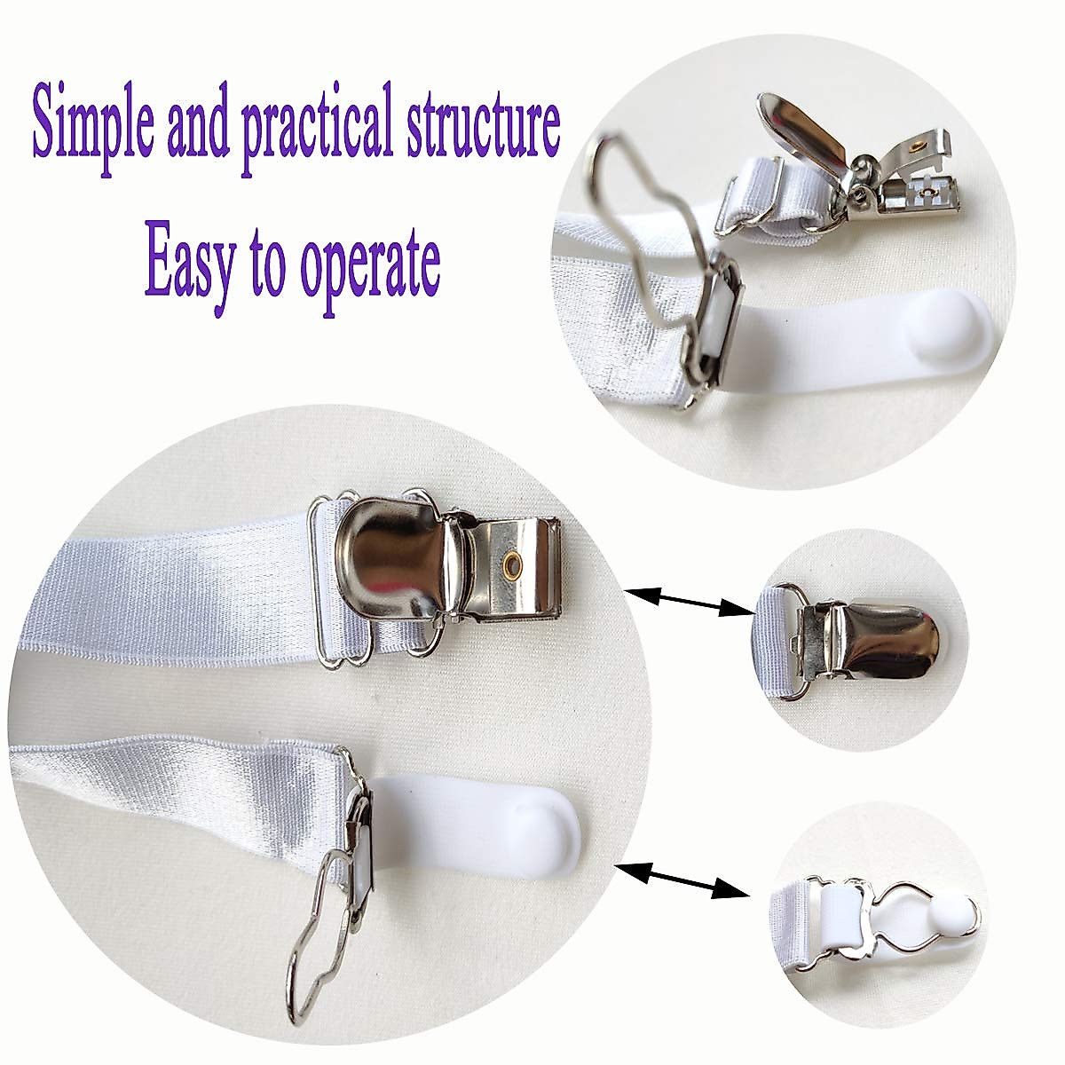 Stocking Clip Garter Adjustable Elastic Belt Two-Way Socks Lace Garter Multifunctional Fixing Clip Non-Slip 4pcs (White one)