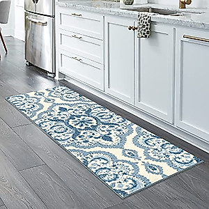 Maples Rugs Vivian Medallion Runner Rug Non Slip Hallway Entry Carpet [Made in USA], 2 x 6, Blue