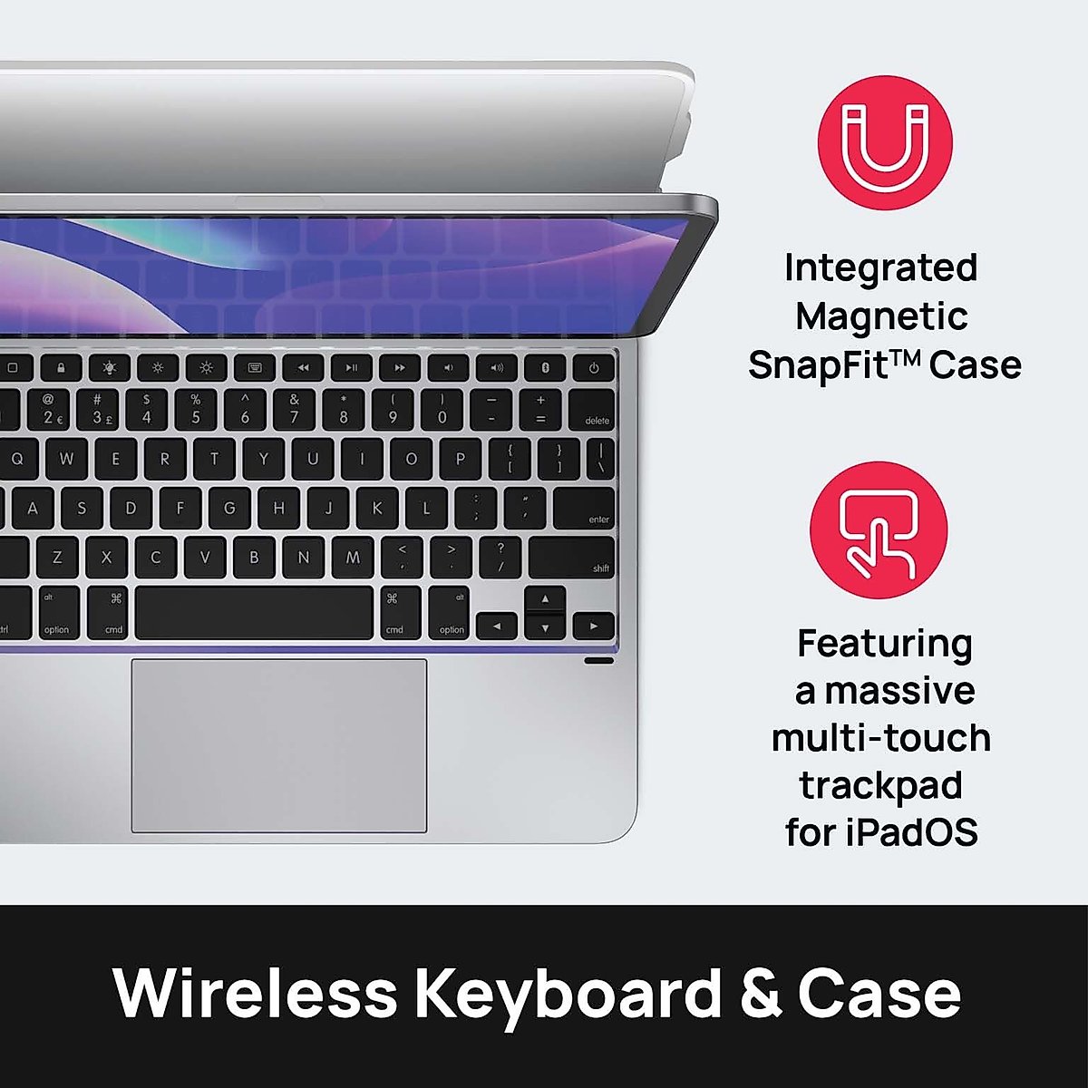 Brydge 11 MAX+ Wireless Keyboard Case with Multi-Touch Trackpad for iPad Pro 11" & iPad Air 11", White Magnetic SnapFit Case, Silver Keyboard