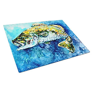 Caroline's Treasures MW1220LCB Bobby the Best Bass Glass Cutting Board Large Decorative Tempered Glass Kitchen Cutting and Serving Board Large Size Chopping Board