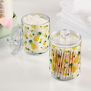 SDMKA 2 Pack Apothecary Jars Bathroom Summer Pineapple Qtip Holder Storage Canister Clear Plastic Jar with Lid for Cotton Ball, Cotton Swab