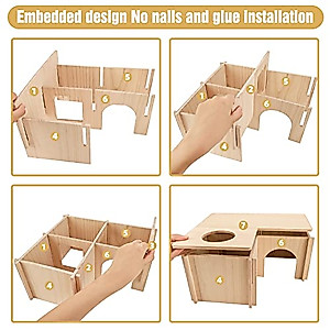 PAWCHIE Guinea Pig Hideout Hamster House with Multi-Rooms - Small Animals Pets Hideout Multi-Chamber Wooden Hut Habitats Decor Tunnel for Guinea Pigs, Hamsters, Chinchillas