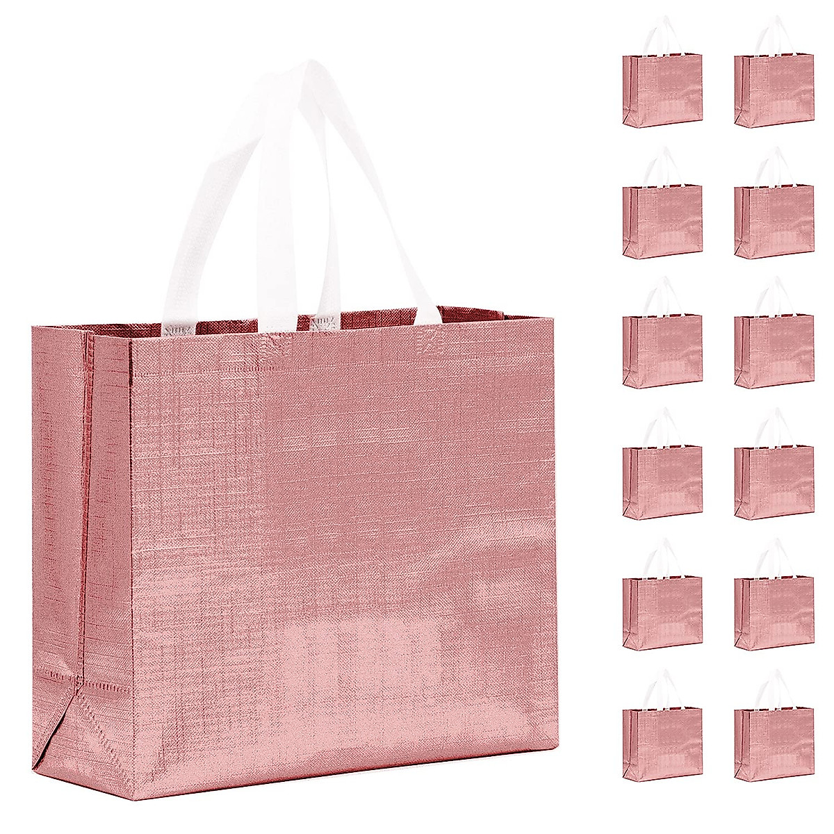 12 PCS Glossy Reusable Gift Bags, Non-Woven Fashionable Bag, Stylish Bags with Handle, Gift Bags for Women Groceries Wedding bridesmaid Birthday Party (Gold Rose)
