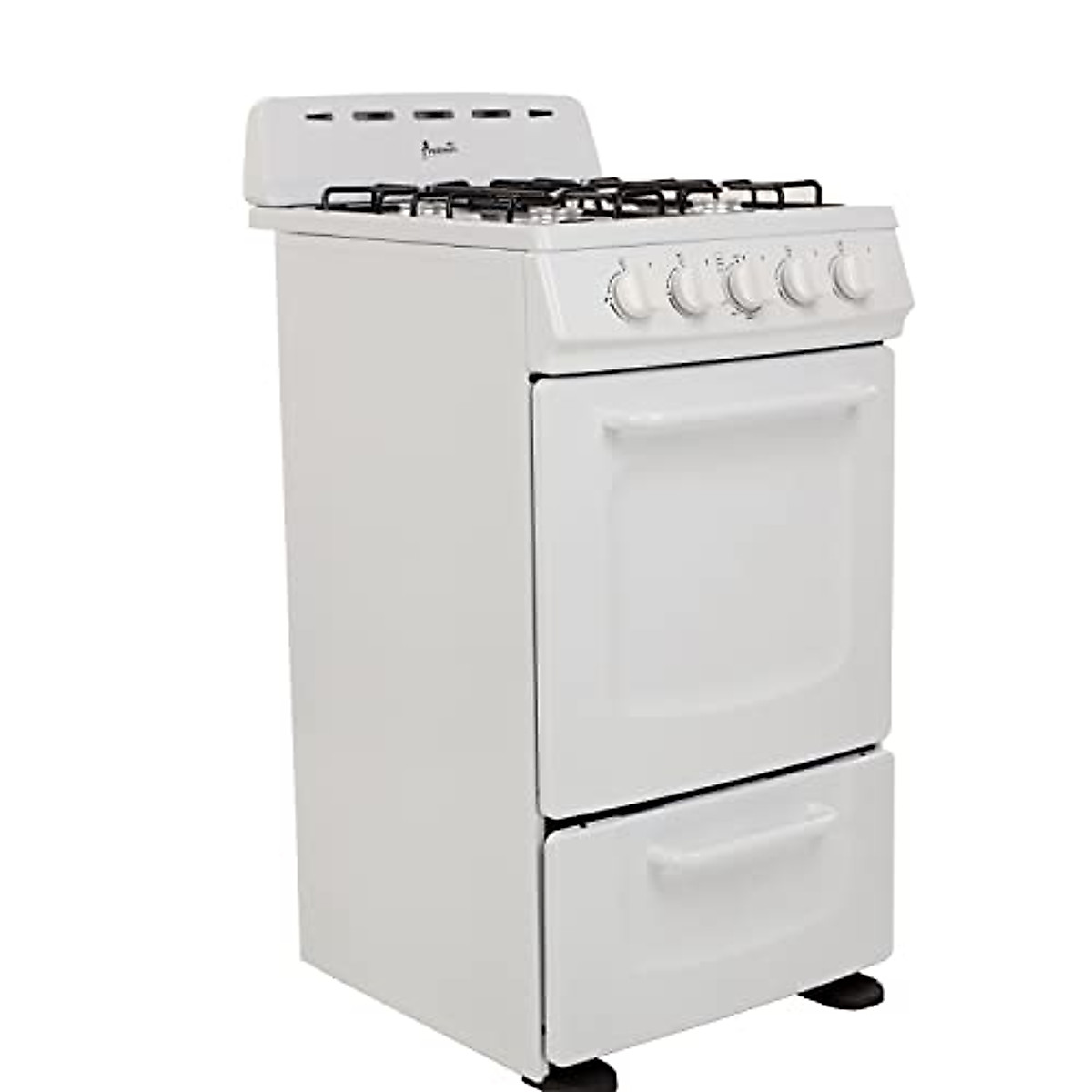 Avanti GRO20P0W Gas Range Oven Compact Freestanding Design, 4 Burners with Electronic Ignition, 2.1 Cu.Ft. Capacity Features Solid Door Storage Drawer Broiler and Accessories, 20-Inch, White
