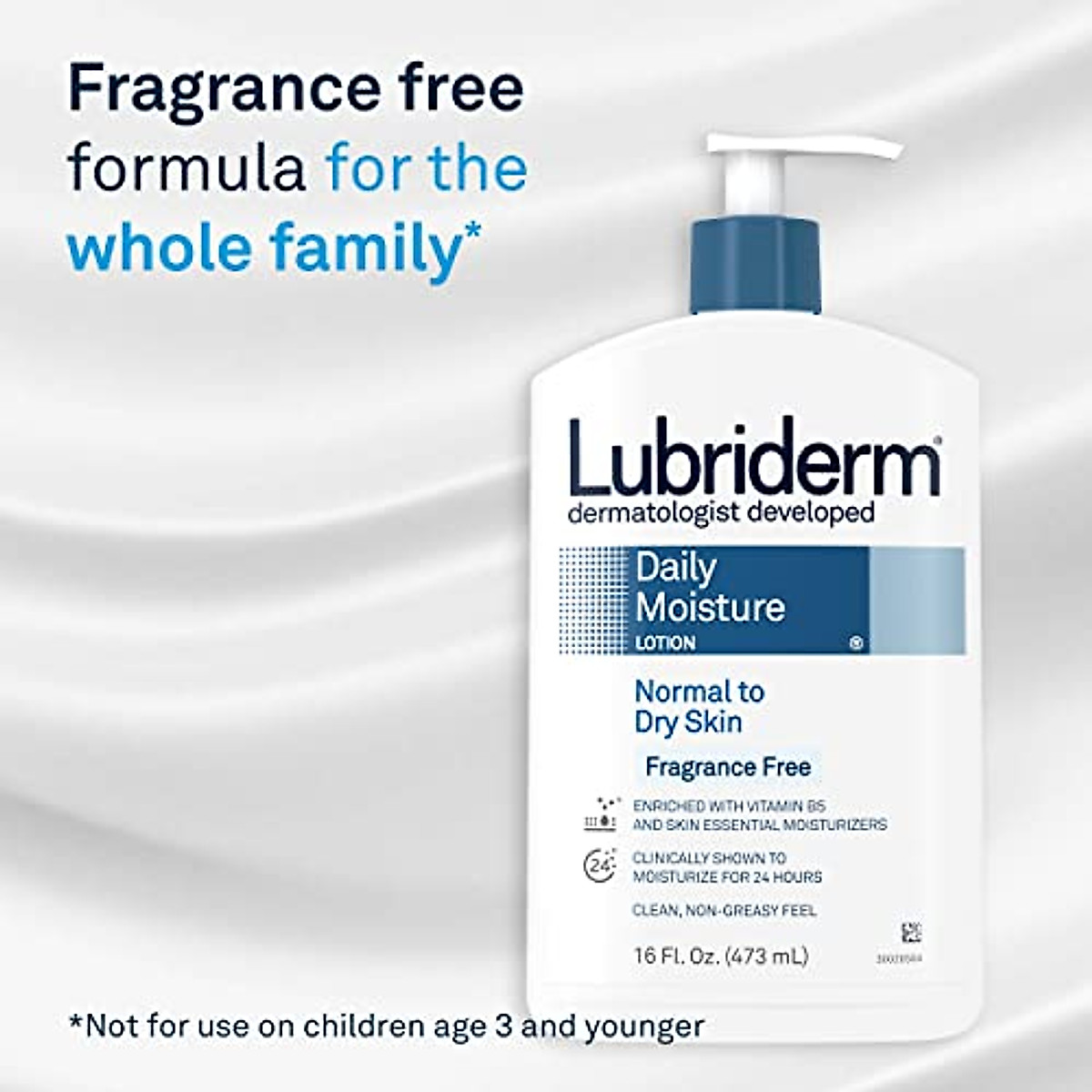 Lubriderm Daily Moisture Hydrating Unscented Body Lotion with Pro-Vitamin B5 for Normal-to-Dry Skin for Healthy-Looking Skin, Non-Greasy and Fragrance-Free Lotion, 16 fl. oz