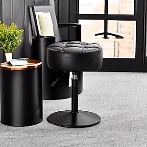 LUE BONA Adjustable Vanity Stool, 360°Swivel Vanity Chair Stool for Makeup Room, Black Stool Chair for Vanity, Small Faux Leather Vanity Stool for Bathroom, Living Room