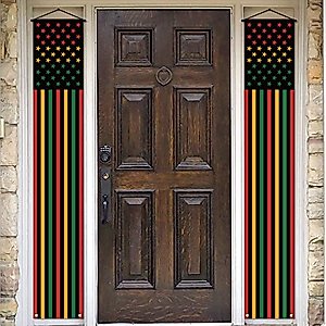 Pudodo Juneteenth Porch Banner Stars and Strips African American Independence Day Front Door Sign Wall Hanging Party Decoration