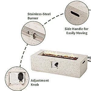 COSIEST 2-Piece Outdoor Propane Fire Pit Table Set w Tank Table, 42-inch Terrazzo Rectangle Fire Table (50,000 BTU) w 16 inches Tank Cover Side Table 20lb, Waterproof Cover for Garden, Pool, Backyard