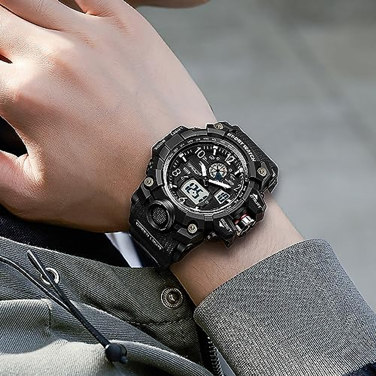 KXAITO Men's Watches Sports Outdoor Waterproof Military Watch Date Multi Function Tactics LED Face Alarm Stopwatch for Men (3169 Silver)