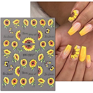 5D Engraved Sunflower Nail Art Stickers Decals Yellow Lotus Flower Acrylic Embossed Sliders Nail Art Supplies Summer Nail Stickers Manicure Decoration for Women Girls Nails Painting Charms Accessories