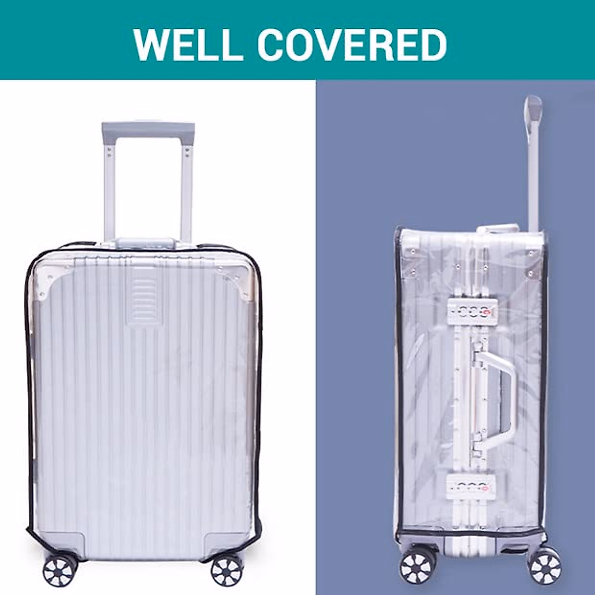 Clear Suitcase Cover - 20 24 26 28 30 Inch Waterproof PVC Suitcase Cover - Transparent Travel Suitcase Wrap - Protective Cover Case for Wheeled Luggage (24-Inch)