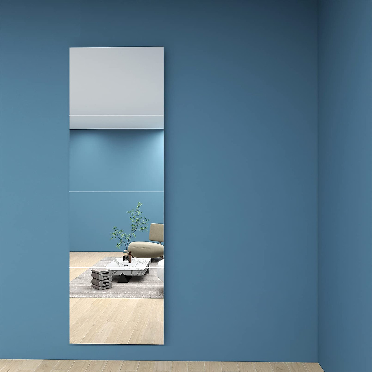 cyhqo Unbreakable Full Length Wall Mirror Cheap,Over The Door Mirror,48"x12" (4Pcs 12"x12"),Made of Shatterproof Plexiglass Acrylic,Long Mirrors for Bedroom Closet,Workout for Home Gym Body