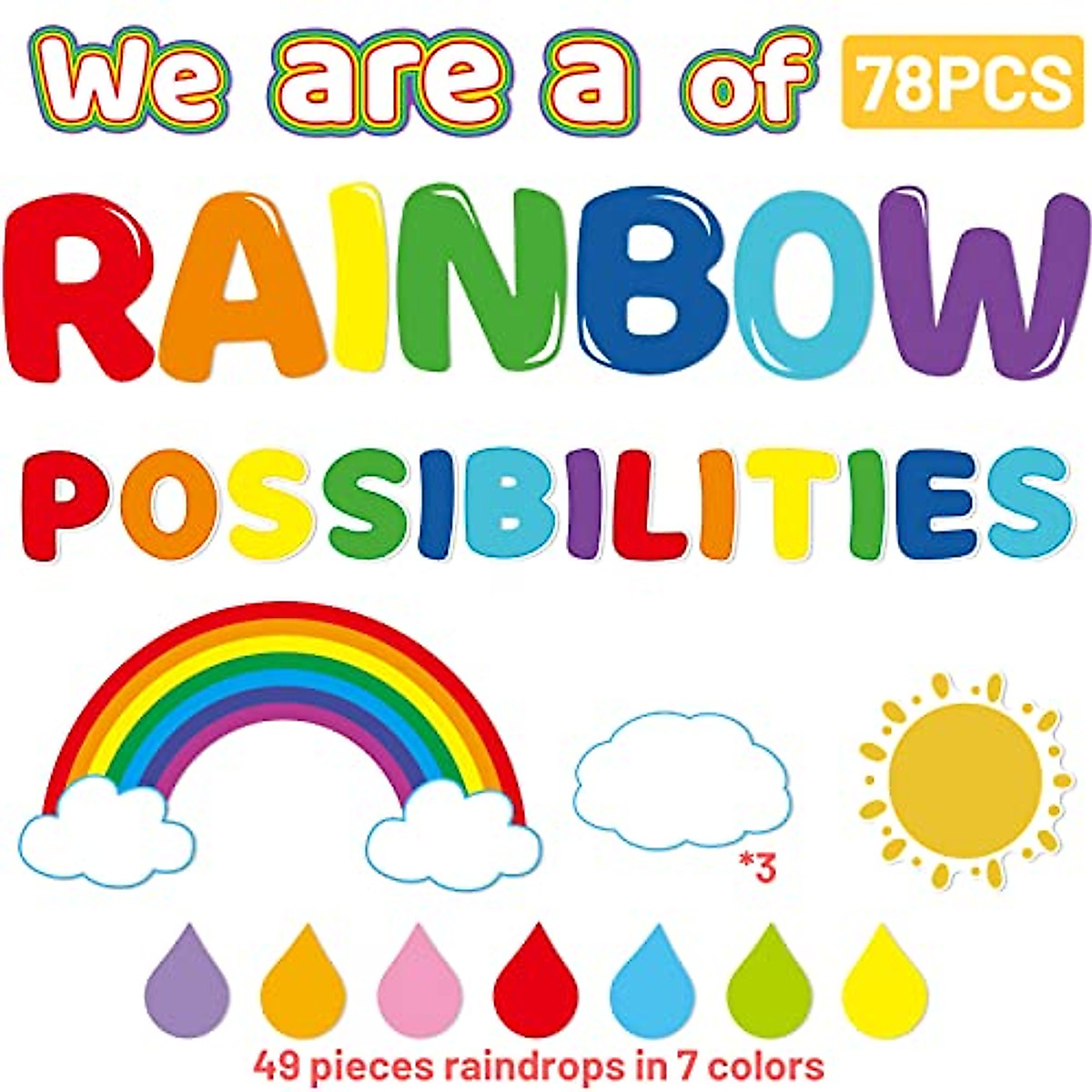 We are A Rainbow of Possibilities Bulletin Board Set Motivational Rainbow Cutouts Inspirational Back to School Classroom Decoration 64Pcs