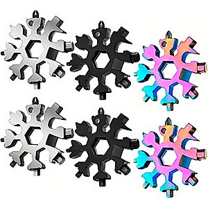6Pcs Snowflake Multitool Keychain Screwdriver - Pocket Screwdriver Keychain Bottle Opener Keychain Multitool Key Can Opener - Snowy Portable 18-in-1 Stainless Steel Snowflake Multi-Tool for Men