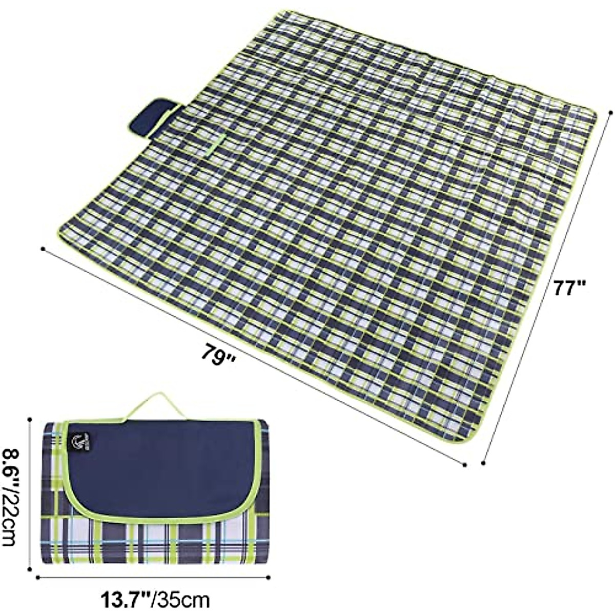 REDCAMP Extra Large Picnic Blanket Waterproof Sandproof, Durable Oxford Foldable Picnic Mat Outdoor Blanket for Lawn Park Beach Travel, Green 79"x77"