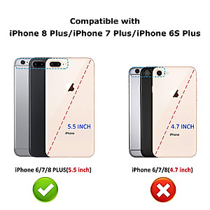 LUCKYCAT iPhone 7/8 Plus Case (5.5") with 2 Tempered Glass Screen Protectors, Shockproof Clear Multicolor Bumper - Black