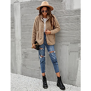 Micoson Cardigan for Women Oversized Fuzzy Fleece Long Sleeve Open Front Hooded Jacket Coat Winter Outwear with Pockets