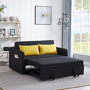BSYEIO Pull Out Sofa Bed, Twin Sleeper Sofa Couch, Loveseat Sofa Bed, Futon Sofa Couch, Love Seat Lounge Sofa with Reclining Backrest, Toss Pillows, Pockets, Convertible Sleeper Sofa Bed-Black