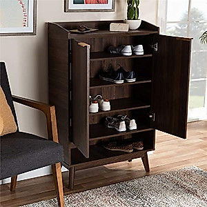 Baxton Studio Mid-Century Lena Wood Shoe Cabinet in Walnut Brown
