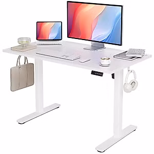 Seang Electric Standing Desk with Adjustable Height, 48x24 Inch Stand Up Desk, Sit Stand Desk with Splice Board for Home Office Computer Workstation, White Frame/White Top