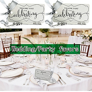 Aokbean 50pcs Skeleton Key Bottle Opener Place Card Holder for Weddings Table Name Cards for Guests Souvenirs with French Ribbon (Antique Silver)