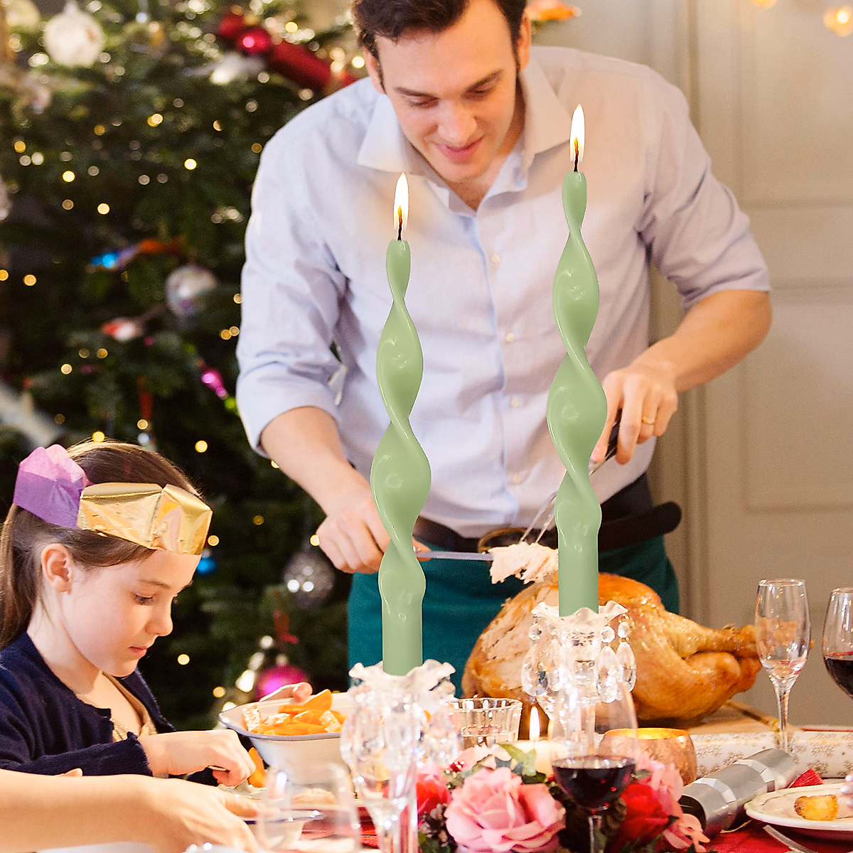 Spiral Taper Candles Green Candlesticks 10inches Long Candle Sticks Twisted Tapered Wax Candle Set of 2 for Holiday Wedding Party Tablescape Home Decoration