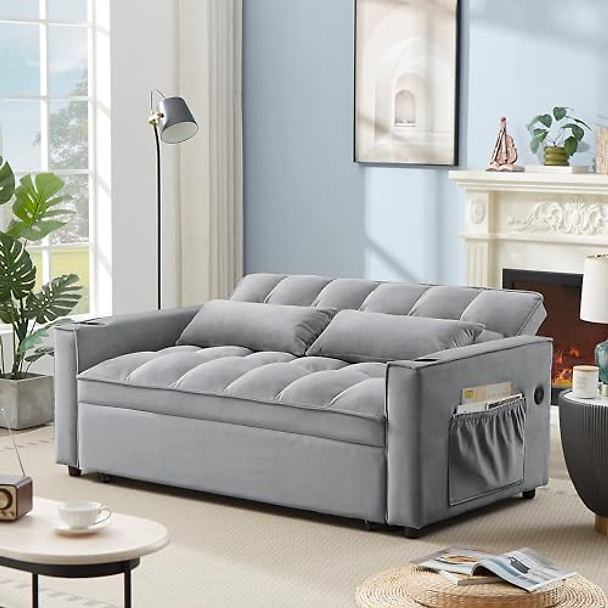 Tufted Loveseat Sofa Futon Sleeper Sofá Bed Adjustable Pullout Chaise Lounge Recliner Chair Reversible Folding Daybed Guest Bed Convertible Upholstery 2-Seat Love Seat Sofabed,600lb Capacity
