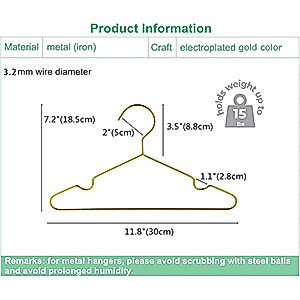 Amber Home 12Inch Gold Kids Baby Hangers 20Pack, Strong Metal Children Clothes Hangers for Closet, Space Saving Infant Hanger for Toddler Coats Pants (Gold, 20)