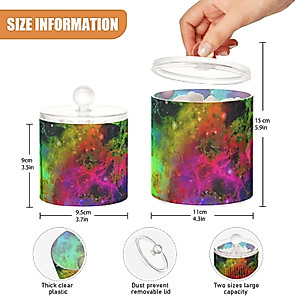 OTVEE Set of 2 Abstract Colorful Planet Universe Cotton Swab Holder Plastic Qtip Bathroom Container for Floss Apothecary Jar