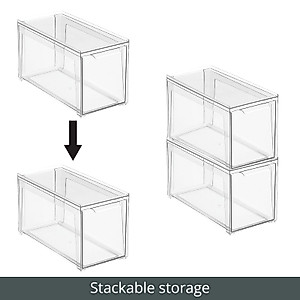 mDesign Plastic Stackable Bathroom Storage with Pull Out Bin Organizer Drawer for Cabinet, Vanity, Shelf, Cupboard, Cabinet, or Closet Organization - Lumiere Collection - 2 Pack - Clear