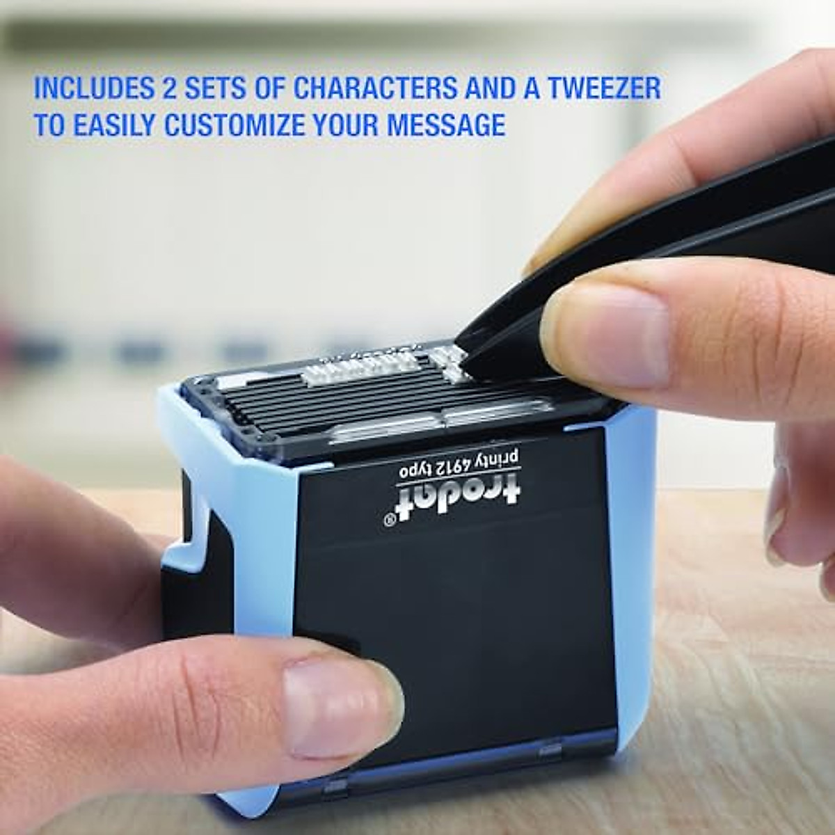 Trodat Printy 4912 Self Inking Pastel Blue Do it Yourself (DIY) 4 line Personalized Custom Message or Address Stamp kit with Black Ink, Impression Size: 3/4” x 1-7/8” inch