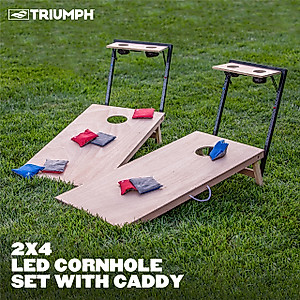 Triumph Sports LED 2x4 Cornhole Boards - Caddy Set and Grey and Blue