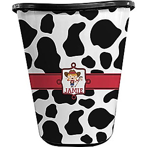 RNK Shops Cowprint Cowgirl Waste Basket - Double Sided (Black) (Personalized)