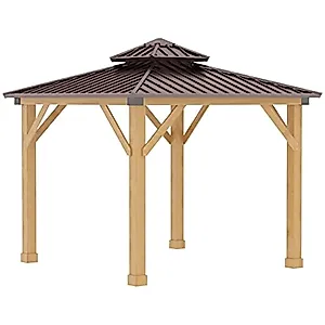 ADUH 10' X 10' Hardtop Gazebo Patio Canopy Shelter Outdoor W/Steel Double Tier Roof for Garden, Patio, Backyard