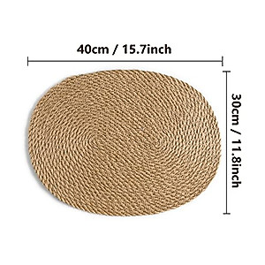 Placemat RENRUIRUI Oval Jute Set of 4,Handmade Braided Place Mat Heat Resistant Rustic Table Mat Trivet, for Dining Table or Countertop Protection,15.7 X11.8 Inch