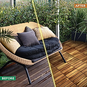 Interlocking Patio Deck Tile (Pack of 10, 12"x12") Acacia Hardwood Deck Tile in Solid Acacia Wooden Oiled Finish Waterproof All Weather Perfect for Indoor Outdoor(Golden Teak Color)…