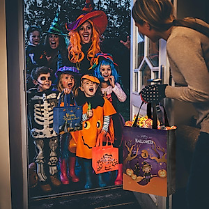 AhfuLife 6 Pcs Halloween Trick or Treat Bags, Large Halloween Tote Bags with Handles, Reusable Halloween Non-Woven Candy Bags for Halloween Party Supplies Favors (15''×11.8''×3.9’’)