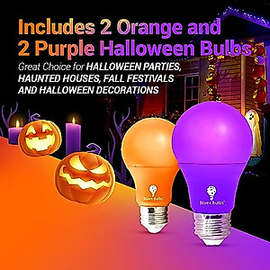 4 Pack A19 LED Purple Light Bulb LED Orange Light Bulb 120V E26 Base 9 Watt (60-watt Replacement) Purple Bulb Orange Bulb, Party Decoration, Porch, Home Lighting, Halloween Light Bulbs