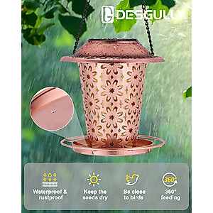 Bird Feeders for Outdoors Hanging Solar Bird Feeder Garden Lantern for Outside Patio Decoration Gift for Wild Bird Lovers Metal Easy to Clean and Fill