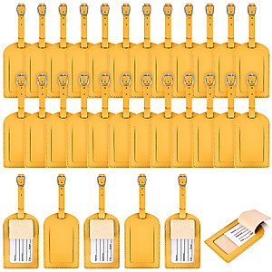 30 Pieces Leather Luggage Tag Suitcase Tags Women Identifiers Travel Tags for Luggage Travel Backpack Bag Wedding Favors Women Men Adults Kids Bulk (Yellow)