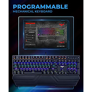 havit Mechanical Keyboard and Mouse Combo RGB Gaming 104 Keys Blue Switches Wired USB Keyboards with Detachable Wrist Rest, Programmable Gaming Mouse for PC Gamer Computer Desktop (Black)