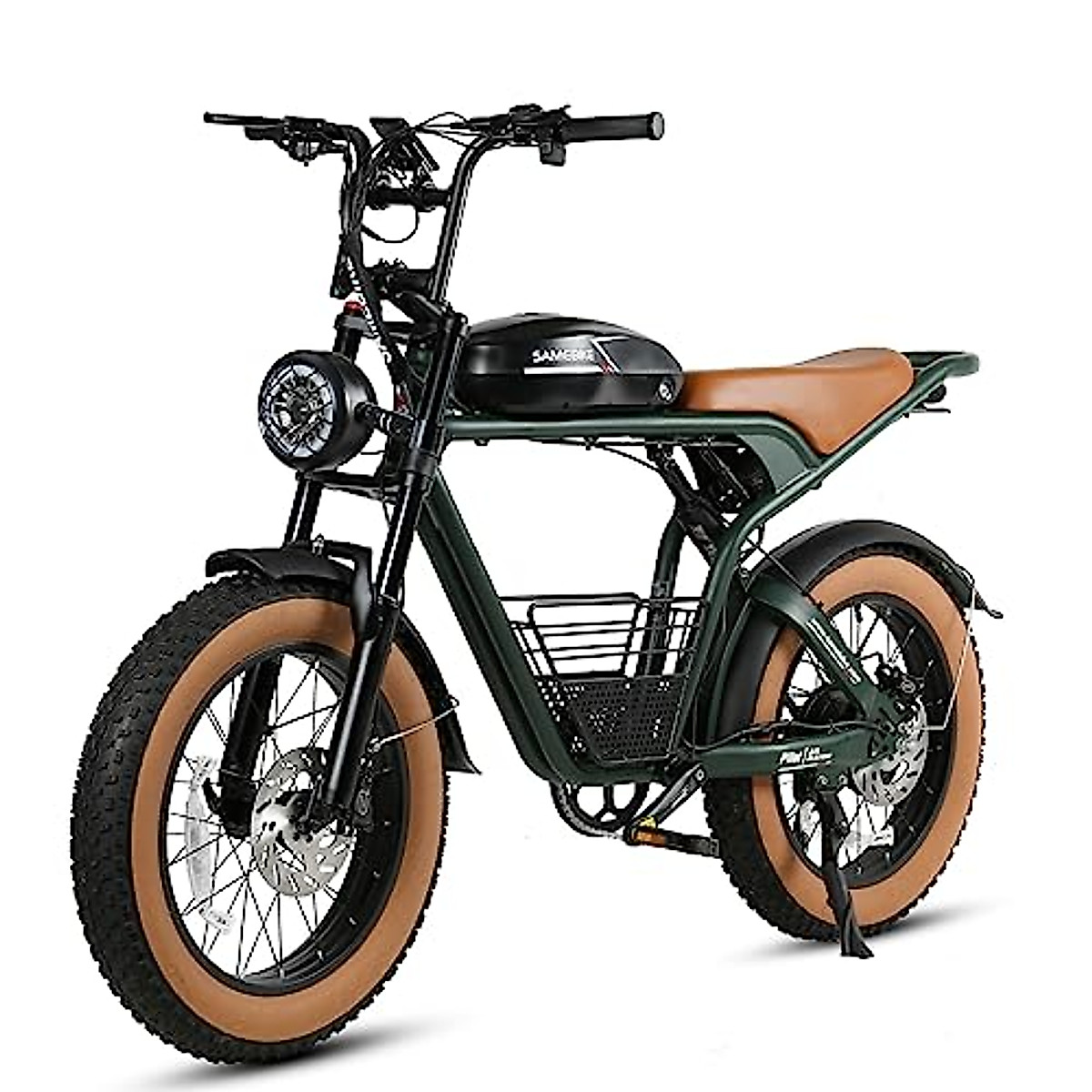 SAMEBIKE Electric Dirt Bike, 1000W Electric Bike 48V 18Ah Battery 20 Inch 4.0 Fat Tire Electric Bike for Adults, 30 MPH Full Suspension Hydraulic Brakes Color Display Electric Bicycles, Green