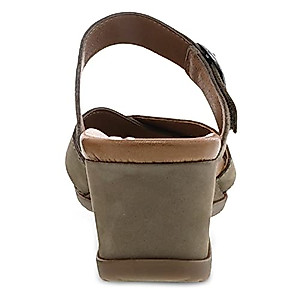 Dansko Aubree Wedge Sandal for Women – Cushioned, Contoured Footbed for All-Day Comfort and Support – Adjustable Hook & Loop Strap with Buckle Detail – Lightweight Rubber Outsole Taupe 9.5-10 M US