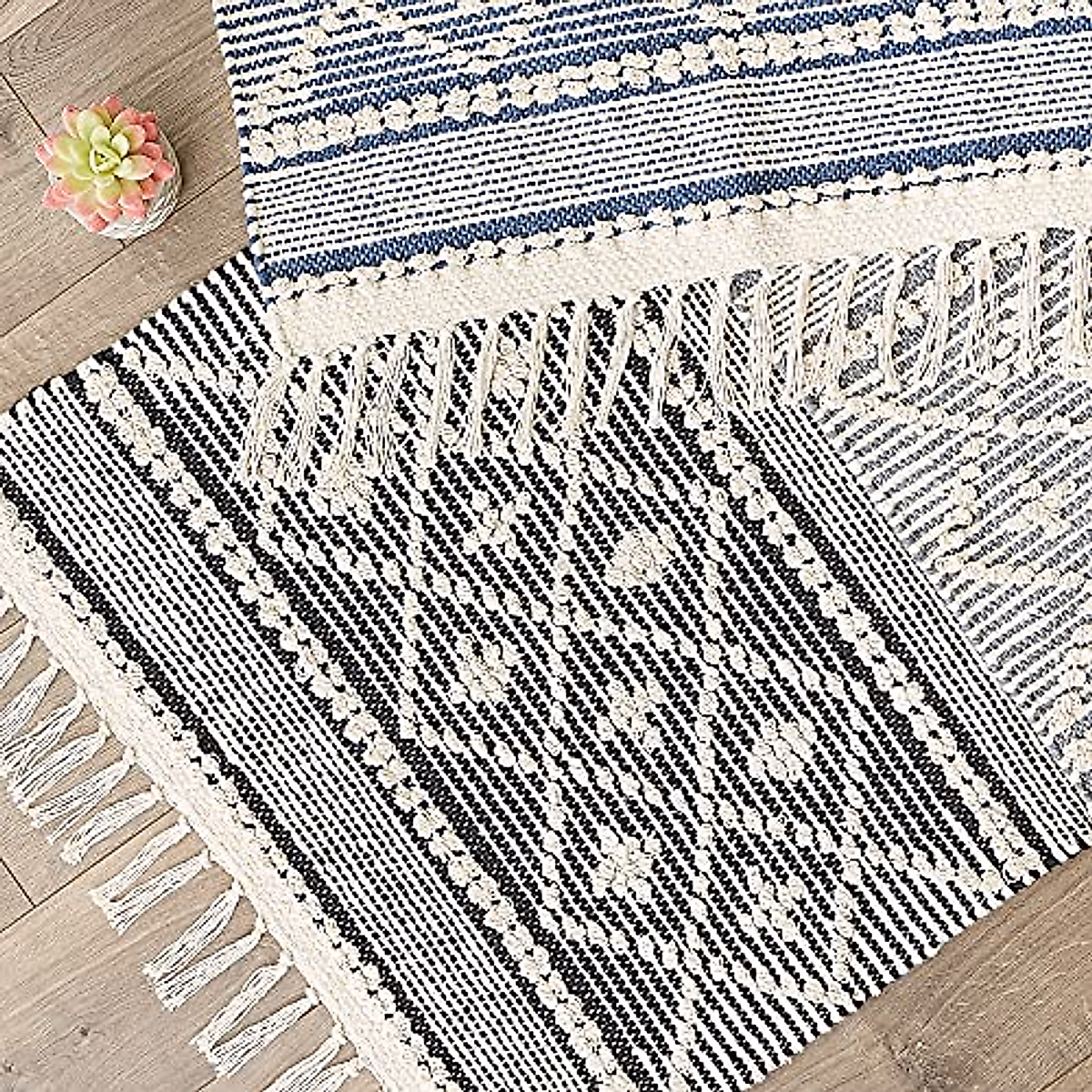 DII Woven Rugs Collection Textured Hand-Loomed with Fringe, 2x3', Gray Diamond