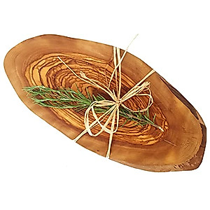 Crystalia Handmade Small Wooden Cutting Board for Kitchen, Natural Olive Wood Cheese Serving Board, Cute Live Edge Cutting Chopping Board with Wooden Spreader for Butter, Jam