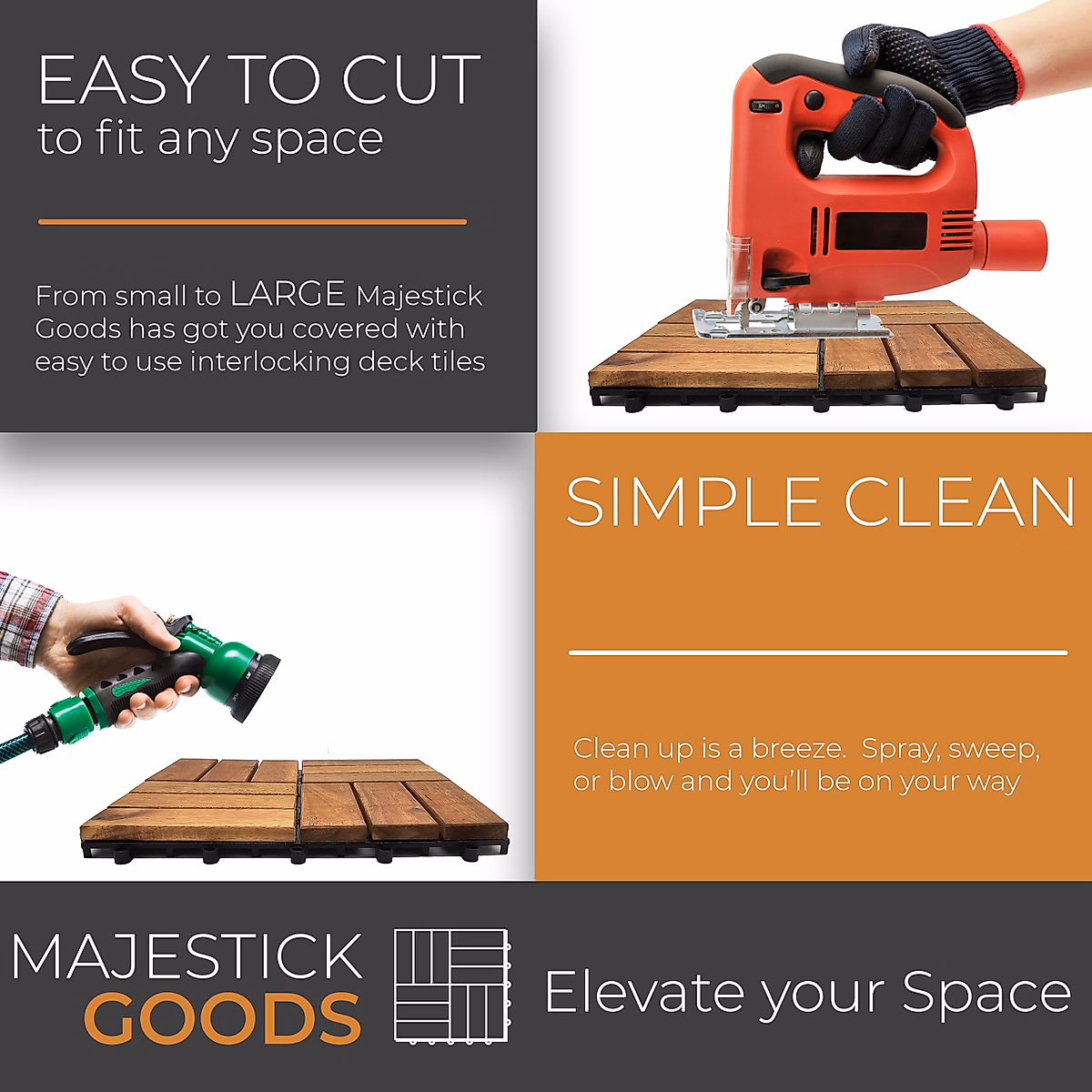 1 Sq Ft Single Interlocking Deck Tiles 12"x12" Sample Tile - Non-Slip All Weather Acacia Wood Outdoor Tiles for Patio - Decking, Porch and Balcony Flooring Tiles - Easy Install Wooden Deck Tile Pavers