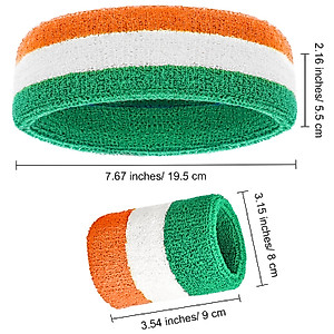 WILLBOND 3 Pcs Sweatbands Set 80s Neon Sports Headband Tennis Striped Sweat Band Paris Sports Competitions Sports Games for Men Women Kids Party Supplies(Orange, White and Green,Striped Style)