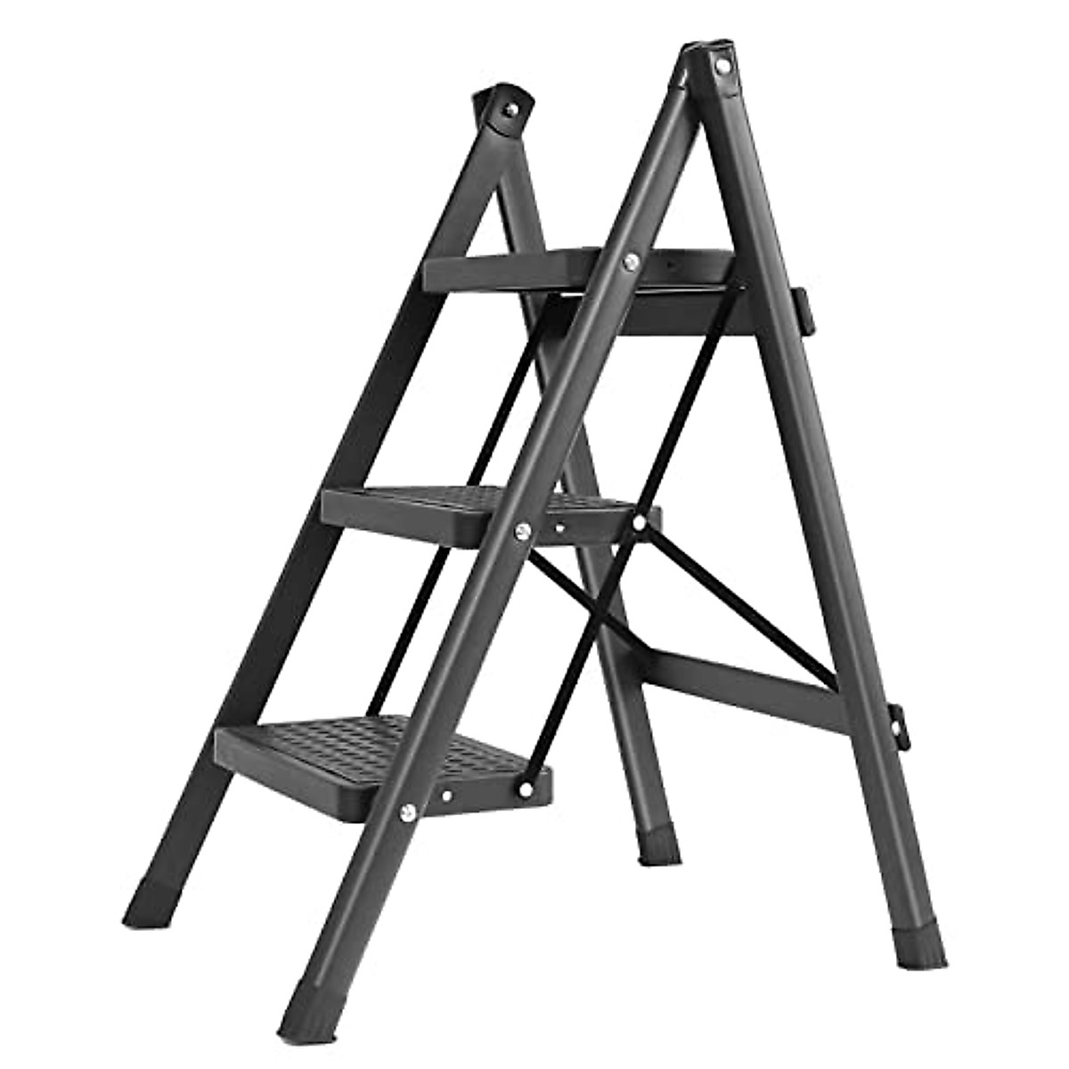 Ambikun Kitchen Step Ladder Black Thickened Manganese Steel 3 Foldable Step Stools for Adults and Children, Wide Step Stool-Up to 330 lbs Weight Capacity Great for Closet Access