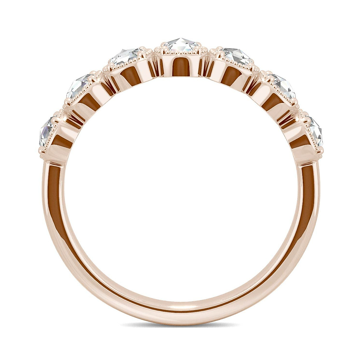 Rose Gold Moissanite by Charles & Colvard Round Rose Cut Milgrain Wedding Band-size 5 0.42cttw DEW